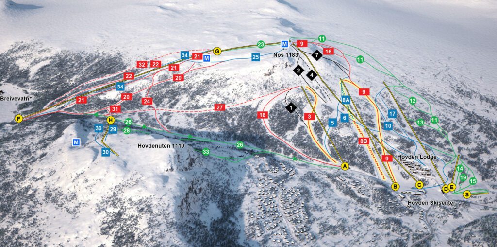 Hovden Ski Map And Resort Information - Free Piste Map